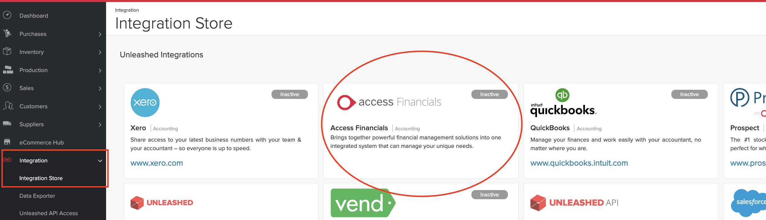 Access Financials Integration Setup – Unleashed Support