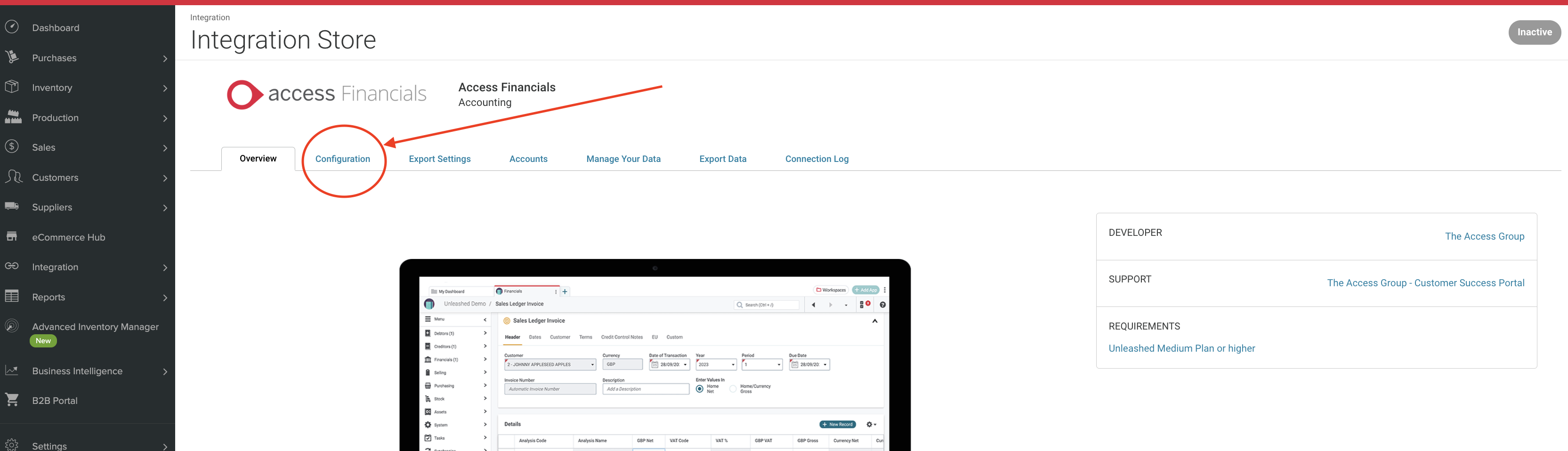 Access Financials Integration Setup – Unleashed Support