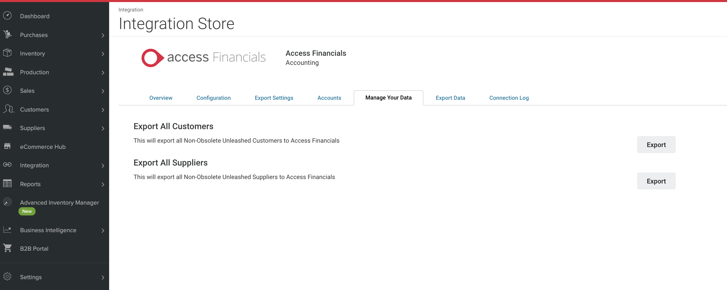 Access Financials Integration Setup – Unleashed Support