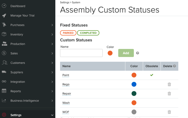 Assembly Statuses – Unleashed Support