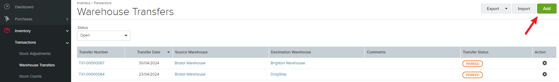 Add Warehouse Transfer – Unleashed Support