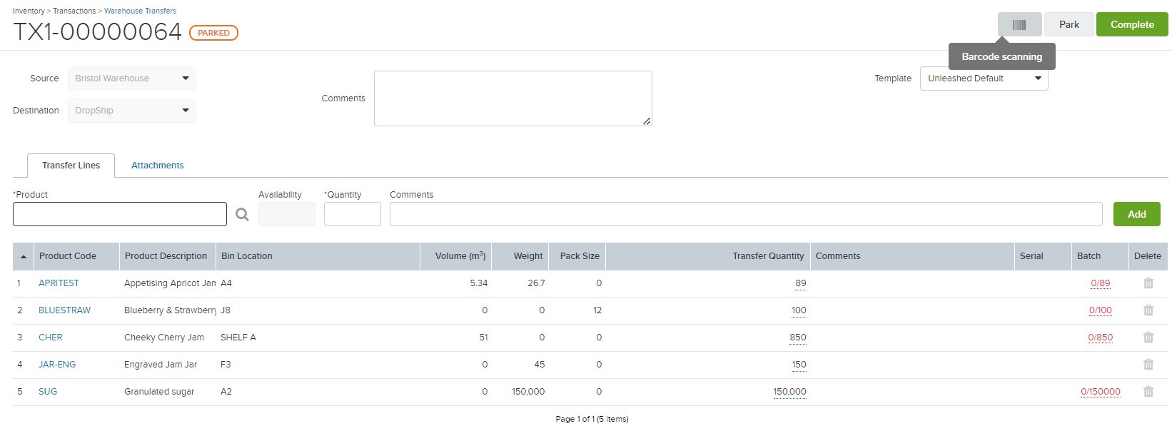 Add Warehouse Transfer – Unleashed Support
