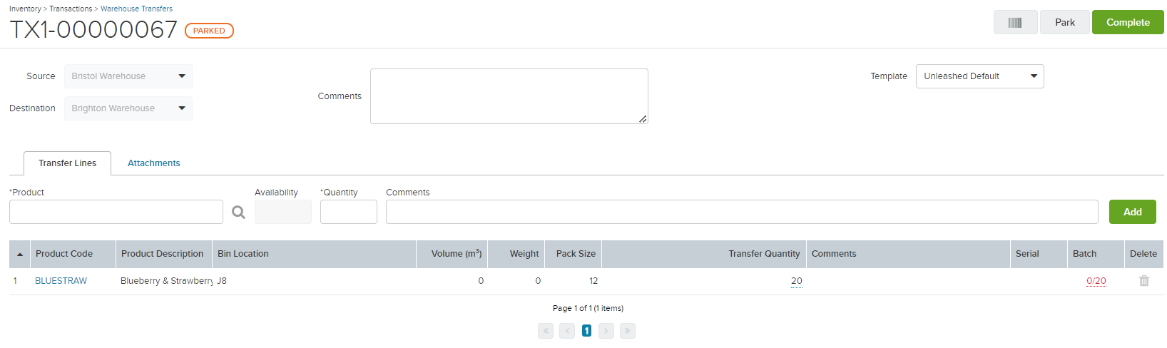 Add Warehouse Transfer – Unleashed Support