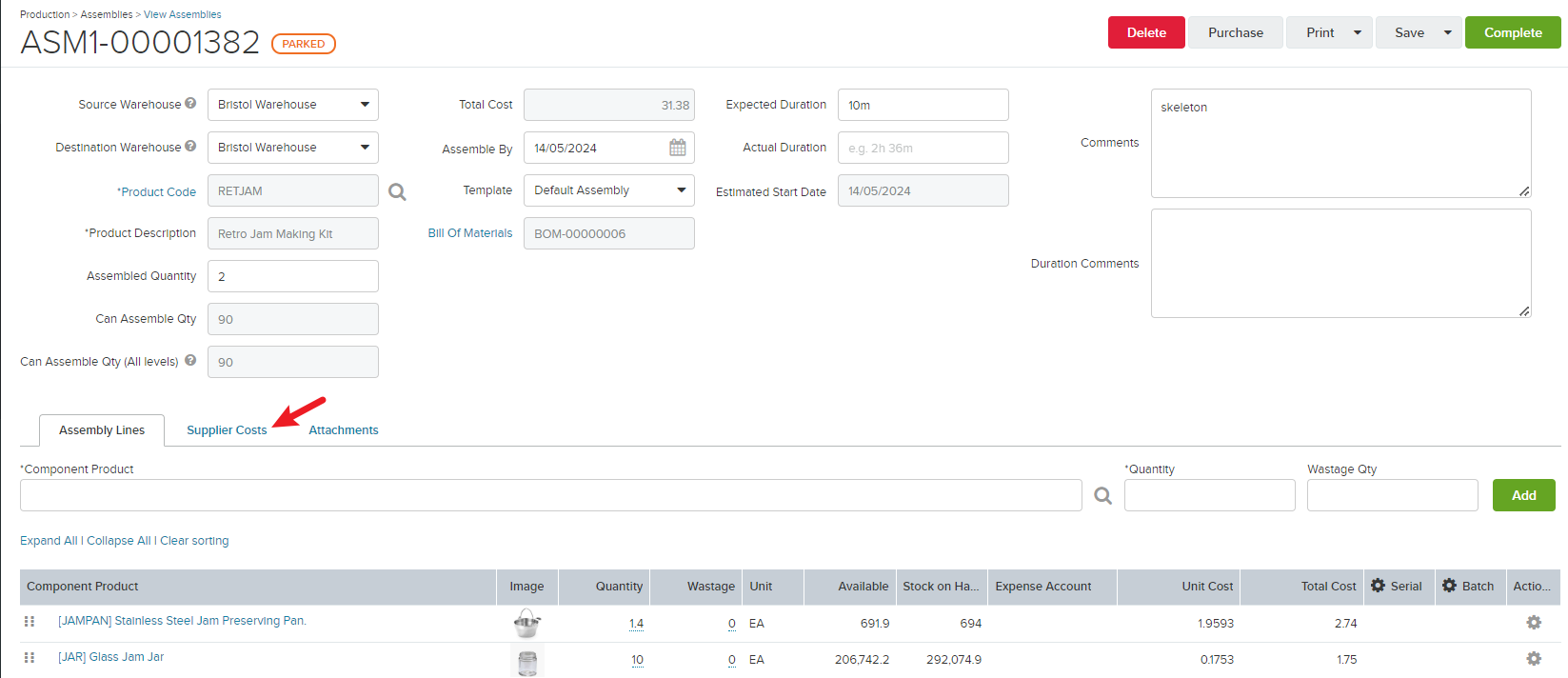 Assembly Costs – Unleashed Support