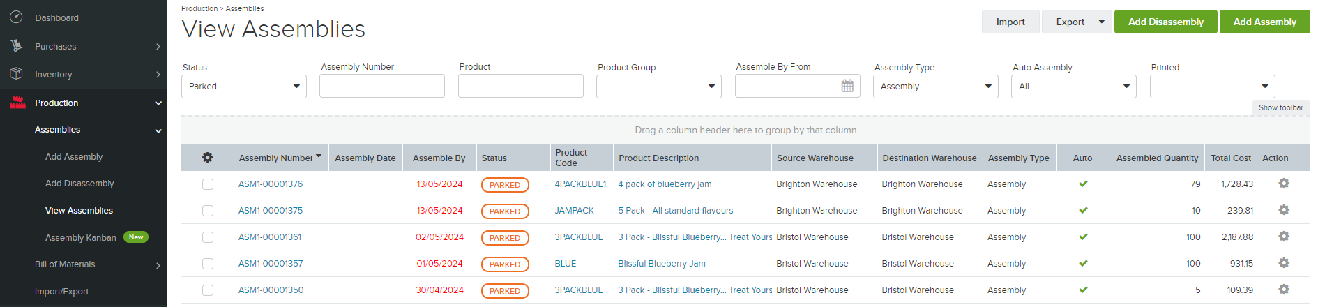 Assembly Costs – Unleashed Support