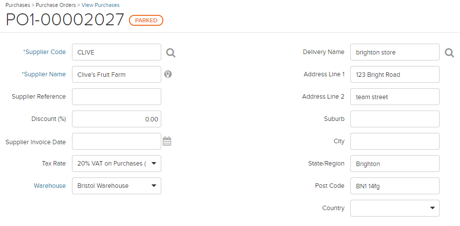 How to populate a Customer's delivery address within Purchase Orders ...