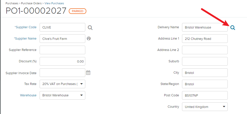 How to populate a Customer's delivery address within Purchase Orders – Unleashed Support