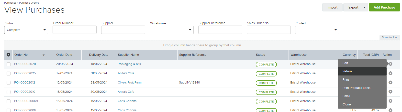 How to process a Supplier Return – Unleashed Support