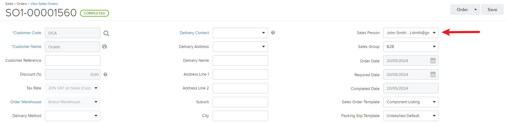 How to add a Sales Person to a Sales Order – Unleashed Support