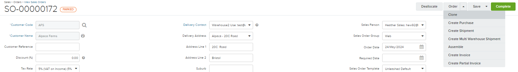 How to clone a Sales Order – Unleashed Support