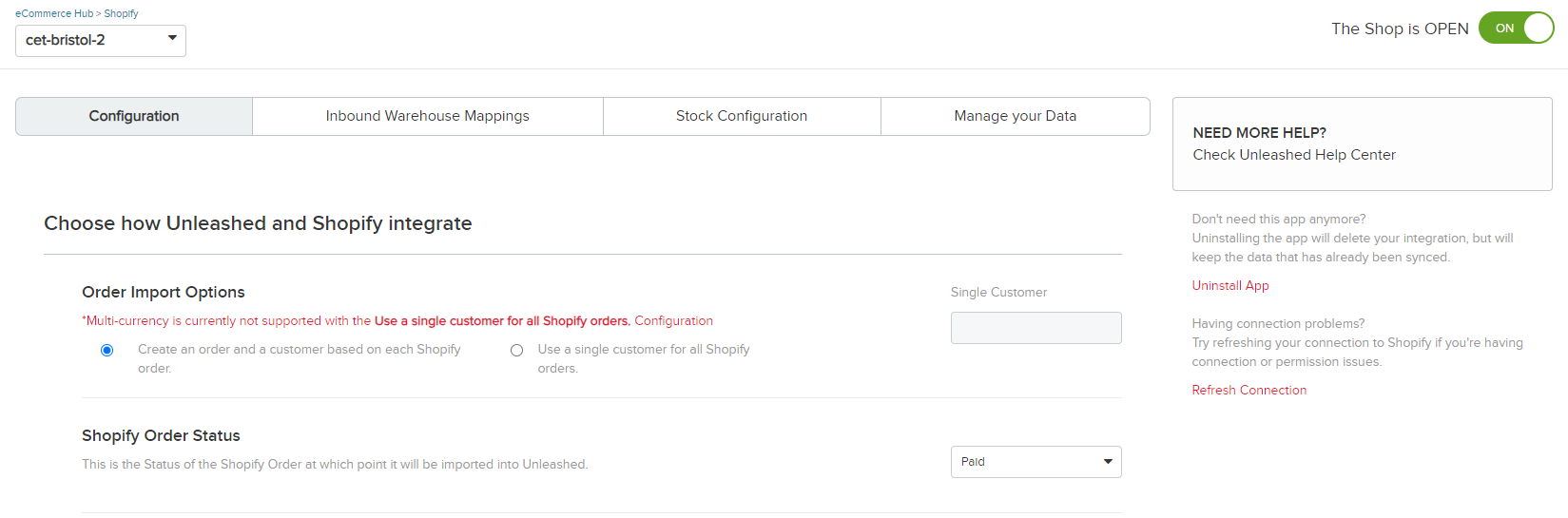 Shopify Integration Setup – Unleashed Support