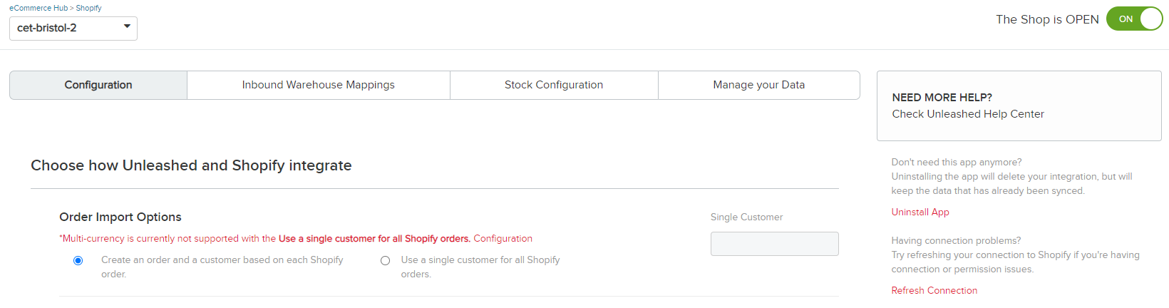Shopify Integration Setup – Unleashed Support
