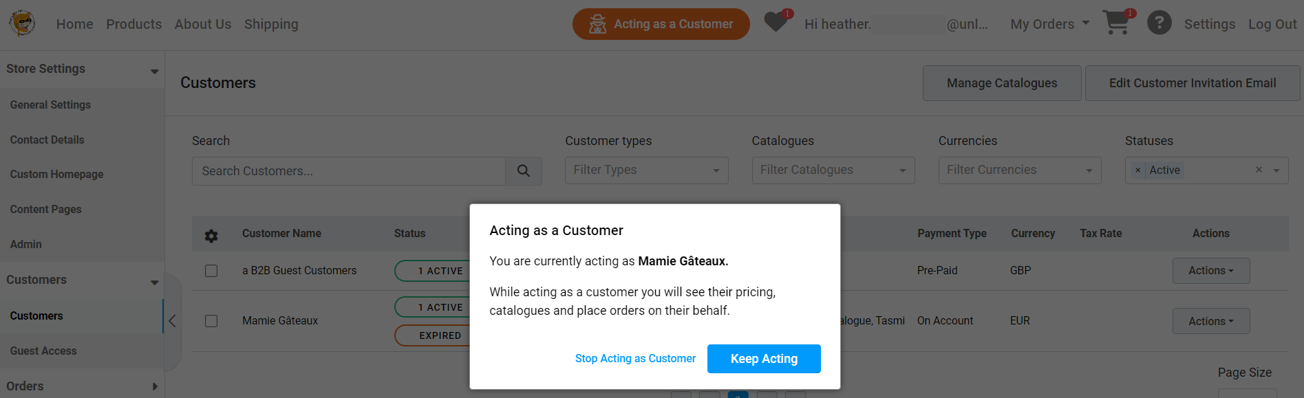 B2B Store: Customers – Unleashed Support