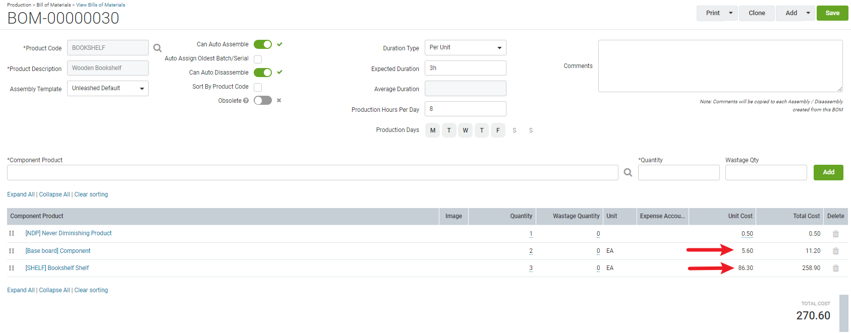 Where do component "Unit Costs" populate from for a BOM? – Unleashed Support
