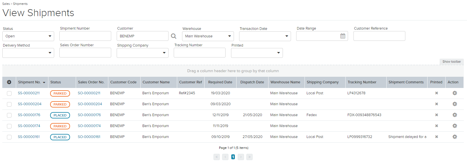 View Shipments – Unleashed Support