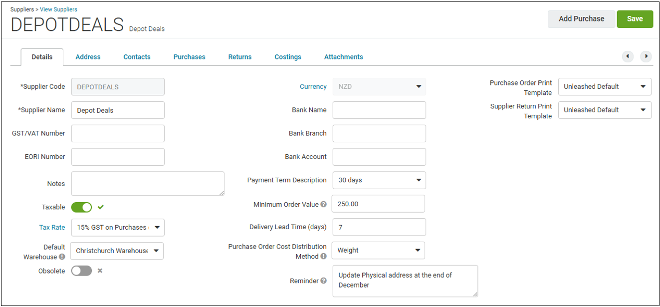 Add Supplier – Unleashed Support