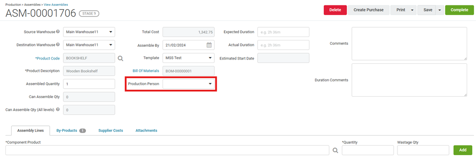 Assign Production Persons – Unleashed Support